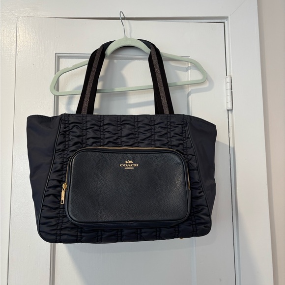 Coach | Bags | Coach Navy Nylon And Leather Tote Bag | Poshmark